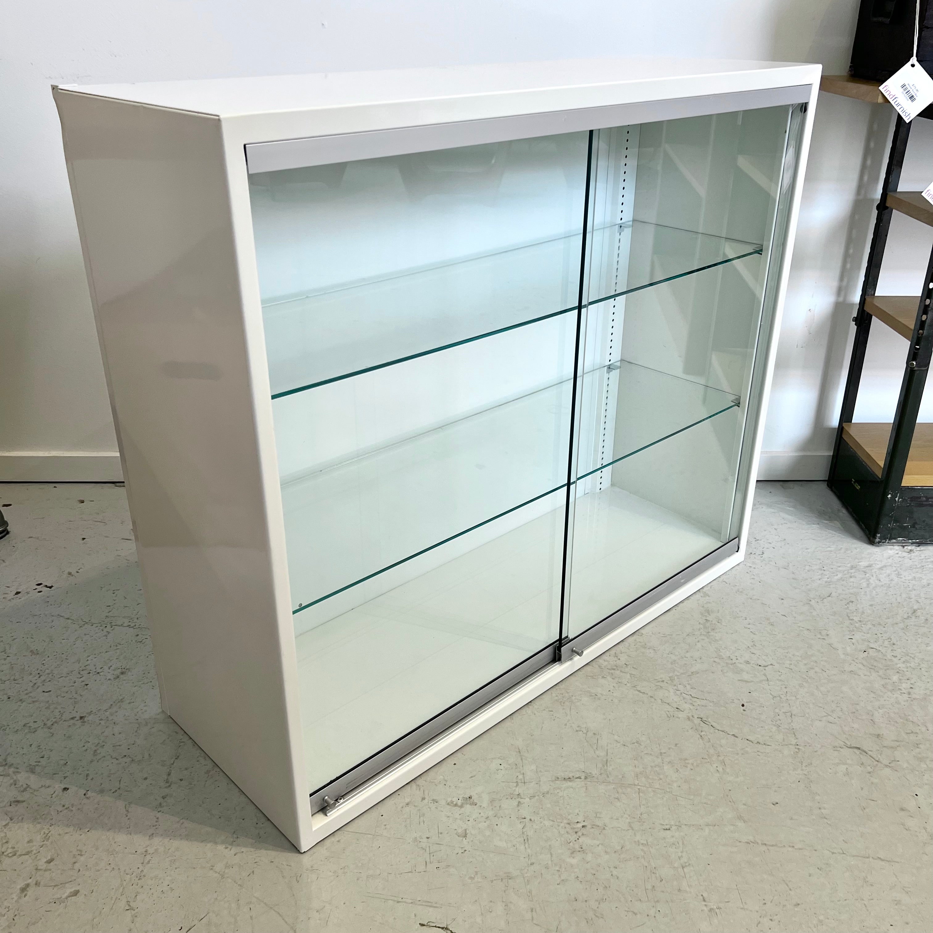 Vintage Fisher Hamilton White Metal Cabinet w Glass Doors findfurnish
