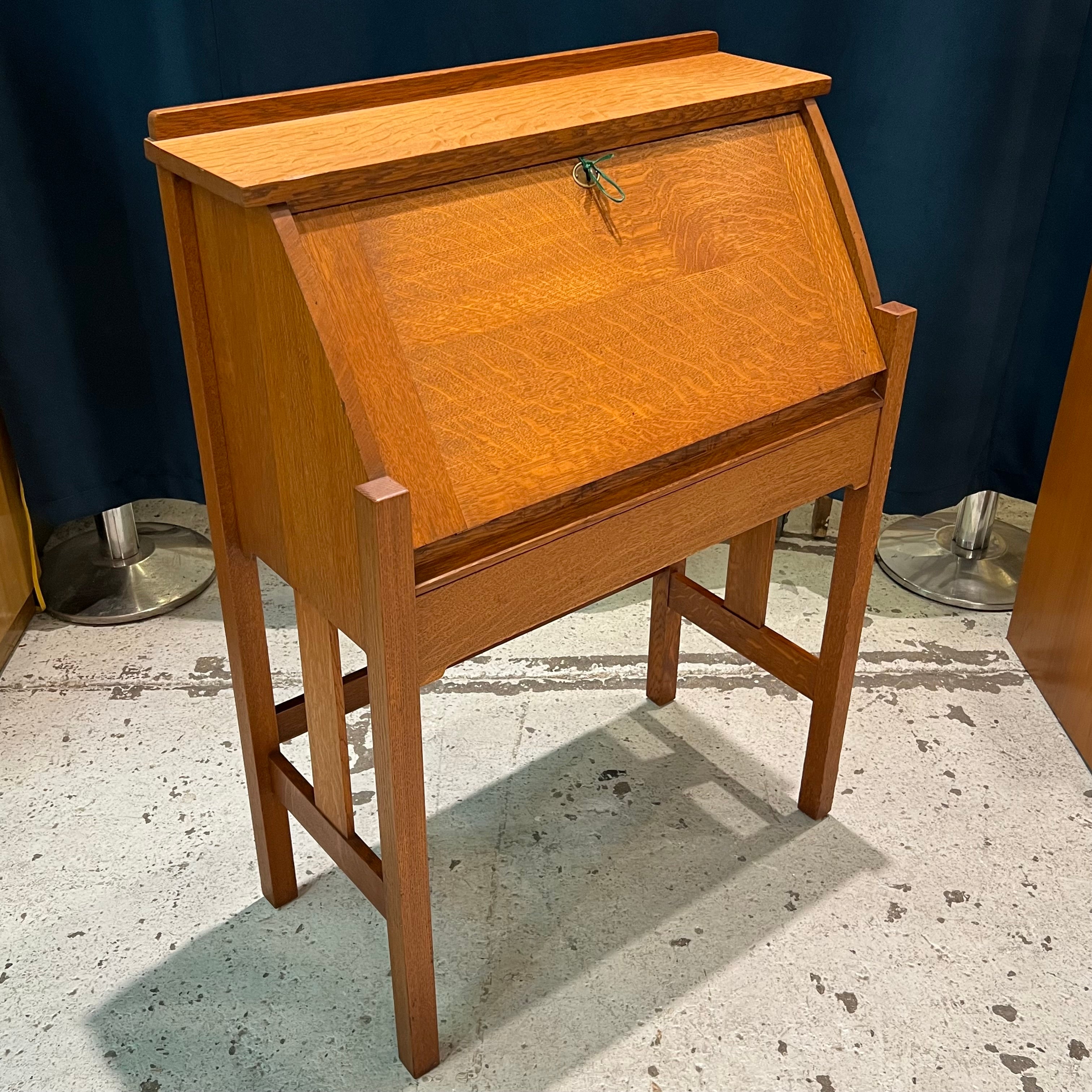 Petite Craftsman Oak Secretary Desk of – findfurnish
