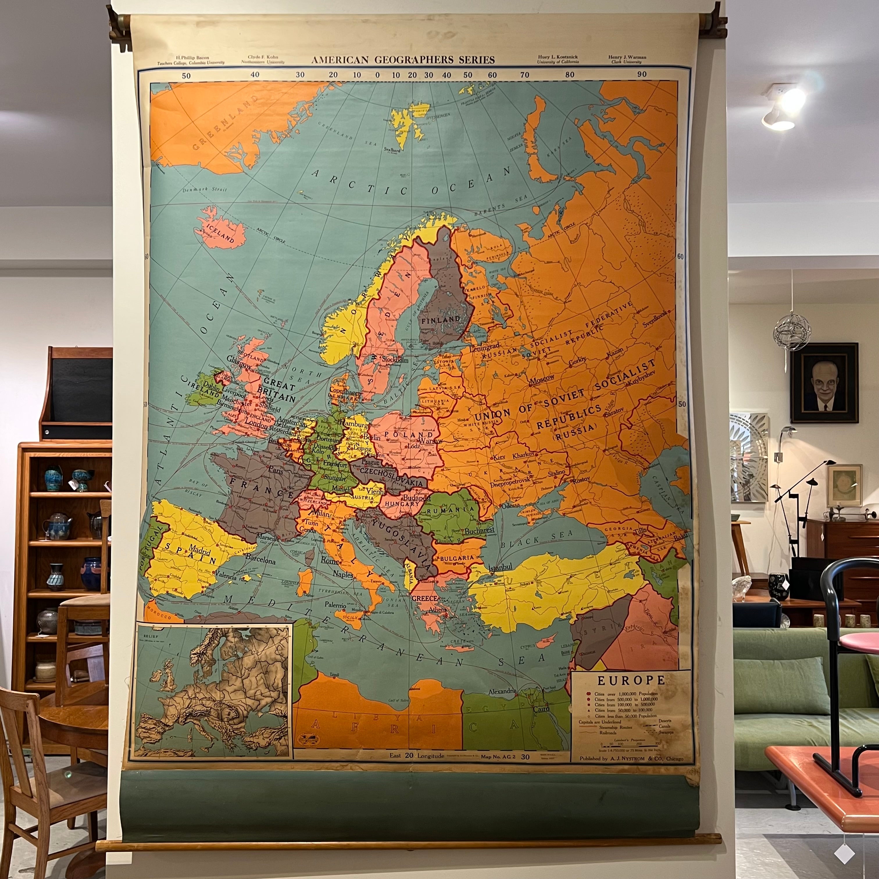 1957 A.J. Nystrom Europe Pulldown Map – findfurnish